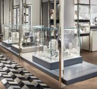 China Modern Luxury LED Lighting Jewelry Display Cases High End Custom Glass Showcases with Metal & Wood Base for Jewelry Store for sale