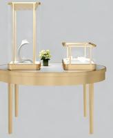 China Luxury Table Glass Jewelry Display Case Gold Metal Frame LED Tall Tower Showcase Retail Showroom Display for Rings Necklaces for sale