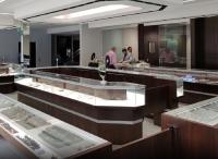 China Modern Business Dark Walnut & Silver Trim LED Jewelry Display Cases High End Custom Glass Showcases Wood Base Retail Store for sale