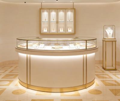 China Luxury Jewelry Display Cabinets LED Lighting Curved Island Customizable Design Aluminium/MDF Construction for Retail Stores for sale
