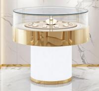 China High-End Gold Frame Jewelry Display Case Cylindrical Glass Showcase LED Lighting White Illuminated Luxury Jewelry Store for Mall for sale