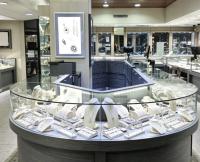 China Modern Grey Wood Jewelry Store Interior Design, Complete Turnkey Fixture Package with Curved Central Showcase for sale