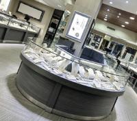 China Modern Grey Wood Jewelry Store Interior Design, Complete Turnkey Fixture Package with Curved Central Showcase for sale