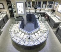 China Modern Grey Wood Jewelry Store Interior Design, Complete Turnkey Fixture Package with Curved Central Showcase for sale