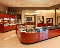 China Classic Red Wood Jewelry Store Interior Design, Complete Turnkey Fixture Package with Curved Central Showcase for sale