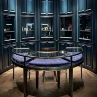 China Custom Luxury Dark Blue Curved Jewelry Store Interior Design Complete Turnkey Retail Solution Wall Floor Showcase Furniture Mall for sale
