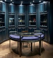 China Custom Luxury Dark Blue Curved Jewelry Store Interior Design Complete Turnkey Retail Solution Wall Floor Showcase Furniture Mall for sale