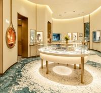 China Professional Luxury Jewelry Display Counter, Cream White Curved Glass Showcase for Retail & Exhibition for sale