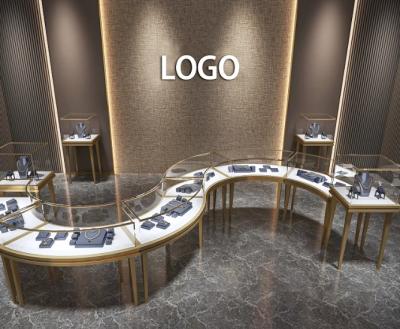 China Custom Luxury Curved Jewelry Island Display Cabinet, Mall Gold Jewelry Glass Showcase, High-end Jewelry Shop Display Case for sale