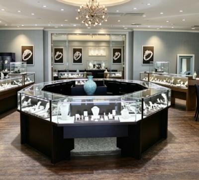 China Luxury Octagonal Ring-Shaped Jewelry Display Island, Premium Glass Showcase for High-End Jewelry Stores for sale