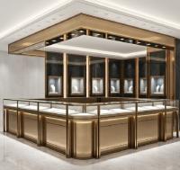 China Elegant Modern Jewelry Display Set, Gold Metal Glass Showcase for Jewelry Retail for sale
