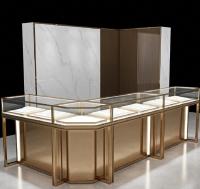 China Elegant Modern Jewelry Display Set, Gold Metal Glass Showcase for Jewelry Retail for sale