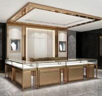 China Elegant Modern Jewelry Display Set, Gold Metal Glass Showcase for Jewelry Retail for sale