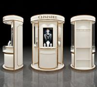 China Custom Round Aluminium Jewelry Island Display Counter Luxury White & Gold LED Showcase for High-End Jewelry Retail Store for sale