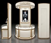 China Custom Round Aluminium Jewelry Island Display Counter Luxury White & Gold LED Showcase for High-End Jewelry Retail Store for sale