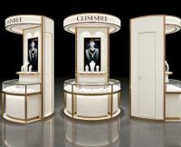 China Custom Round Aluminium Jewelry Island Display Counter Luxury White & Gold LED Showcase for High-End Jewelry Retail Store for sale
