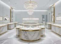 China Luxury Jewelry Shop Interior Design Stainless Steel Glass Display Island Cabinet for sale