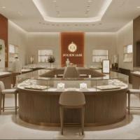 China Luxury Customized Glass Jewelry Counter Gold Plated Island Showcase with LED for Shopping Mall Jewelry Store for sale