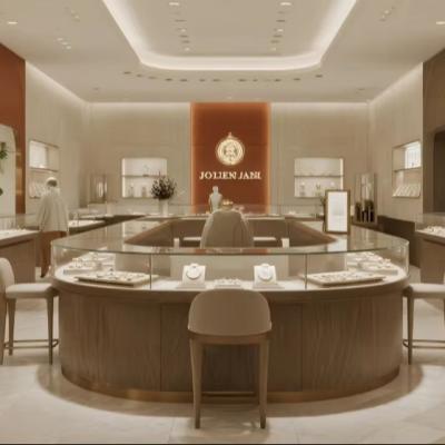 China Luxury Customized Glass Jewelry Counter Gold Plated Island Showcase with LED for Shopping Mall Jewelry Store for sale