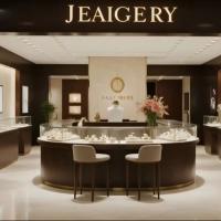 China Luxury Customized Glass Jewelry Counter Gold Plated Island Showcase with LED for Shopping Mall Jewelry Store for sale