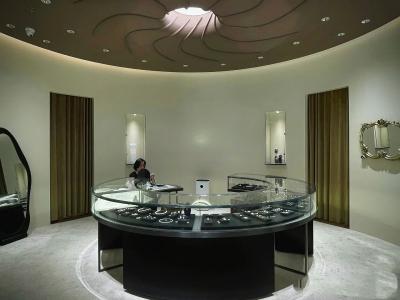 China Custom LED Gold Glass Display Island Counter Furniture for Jewelry Shop Showcases for sale