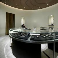 China Custom LED Gold Glass Display Island Counter Furniture for Jewelry Shop Showcases for sale