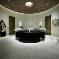 China Custom LED Gold Glass Display Island Counter Furniture for Jewelry Shop Showcases for sale