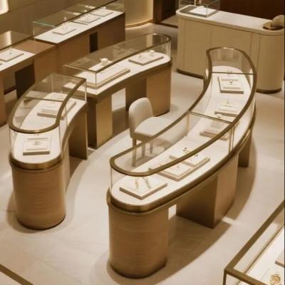 China Custom Jewelry Store Furniture Modern Boutique Jewelry Glass Island Cabinet with LED for sale