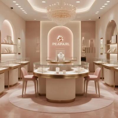 China Modern Design Jewelry Store Jewelry Glass Metal Frame Island Showcase for Jewelry and Pearl for sale
