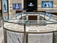 China Custom Round Jewelry Display Counter with LED Lighting, Luxury Curved Jewellery Showcase for Retail Store for sale