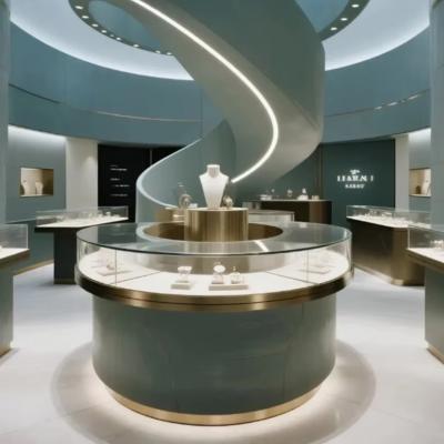China Modern Latest Jewellery Showroom Design Glass Jewelry Island Showcase With LED for sale
