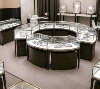 China Luxury Black & Gold Circular Jewelry Display Case Set, Full-Store Glass Showcase Solution for sale