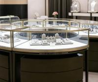 China Luxury Black & Gold Circular Jewelry Display Case Set, Full-Store Glass Showcase Solution for sale