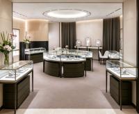 China Luxury Black & Gold Circular Jewelry Display Case Set, Full-Store Glass Showcase Solution for sale