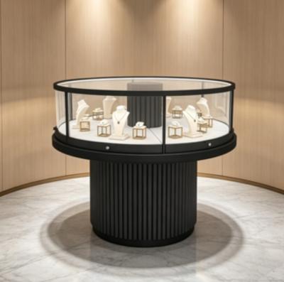 China Custom High-End Luxury Metal Gold round Glass Light Jewelry for Showcase Luxury Shop Display Furniture for Necklace Store for sale