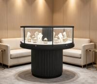China Custom High-End Luxury Metal Gold round Glass Light Jewelry for Showcase Luxury Shop Display Furniture for Necklace Store for sale
