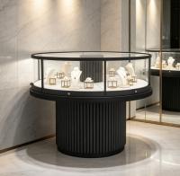 China Custom High-End Luxury Metal Gold round Glass Light Jewelry for Showcase Luxury Shop Display Furniture for Necklace Store for sale