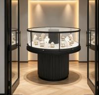 China Custom High-End Luxury Metal Gold round Glass Light Jewelry for Showcase Luxury Shop Display Furniture for Necklace Store for sale