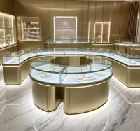 China Factory Manufacturer Jewelry Shop Interior Design LED Lighting Gold Store Display Shelf Vitrine Glass Showcase for Sale for sale