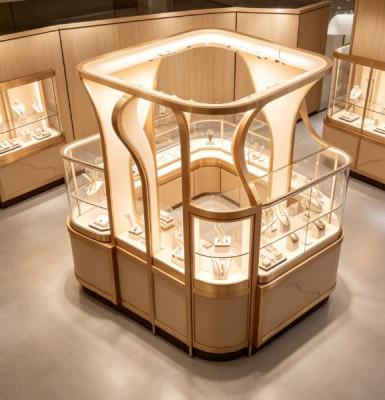 China Luxury Commercial Durable Stainless Steel Jewelry Display Stand Set Customized Necklace Cabinet LED Lighting Premium Showcases for sale