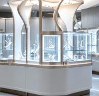 China Luxury Commercial Durable Stainless Steel Jewelry Display Stand Set Customized Necklace Cabinet LED Lighting Premium Showcases for sale