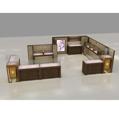 China Retail Wooden Jewelry Display Case with Glass Door and LED Lighting for sale
