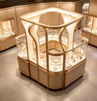China Luxury Commercial Durable Stainless Steel Jewelry Display Stand Set Customized Necklace Cabinet LED Lighting Premium Showcases for sale