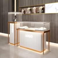 China OEM Wholesale LED-Lighted Jewelry Display Shelves Ultra-clear Glass Showcase for Jewelry Shop for sale