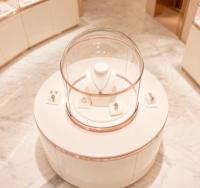 China Dome Jewelry Display Pedestal | Cream Body Rose Gold Trim Glass Cloche | Built-in LED Lights for Shopping Mall Showcase for sale