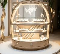 China GZowin Luxury Commercial Durable Stainless Steel Jewelry Display Stand Set Customized Necklace Cabinet LED Lighting Showcases for sale