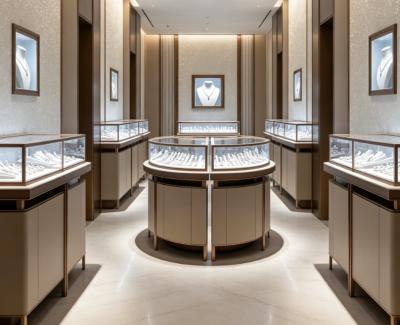 China Jewelry Store Retail Fixtures Modern LED Eco-Friendly Custom Glass Wooden Display Showcase Cabinets for Jewelry Shop Mall for sale