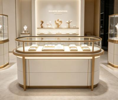 China Customized Size Strong Glass LED Lighting Luxury Jewelry Display Cabinet for Mall Counter for sale