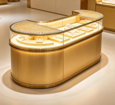 China Custom Oval Luxury Jewelry Showroom Display Cabinet Stand Gold Diamonds Display Counter Jewelry Exhibition Showcase for sale