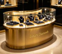China Custom Oval Luxury Jewelry Showroom Display Cabinet Stand Gold Diamonds Display Counter Jewelry Exhibition Showcase for sale
